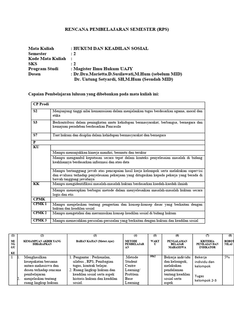 RPS Hukum Dan Keadilan Sosial Final | PDF | Sains & Matematika