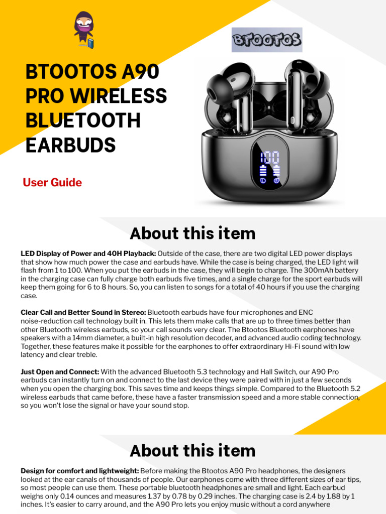 BTOOTOS-A90-PRO-WIRELESS-BLUETOOTH-EARBUDS-1 | PDF | Headphones ...