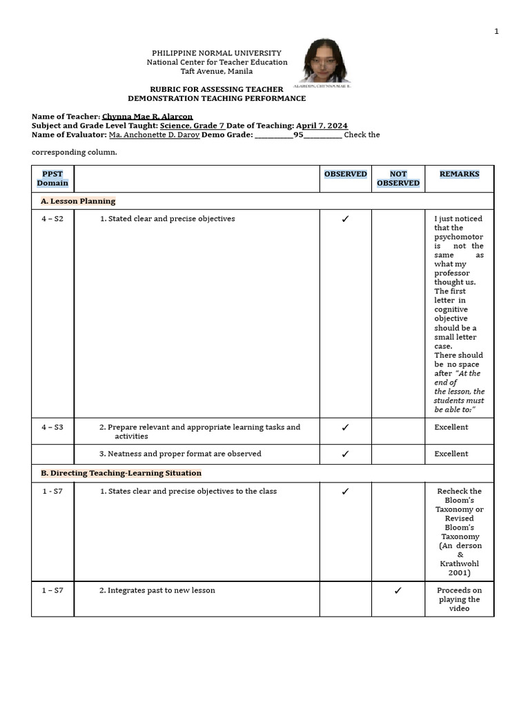 E2 Alarcon Demo Rubric | PDF | Learning | Rubric (Academic)