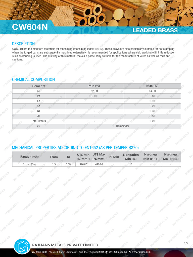 CW604N Leaded Brass | Download Free PDF | Welding | Construction