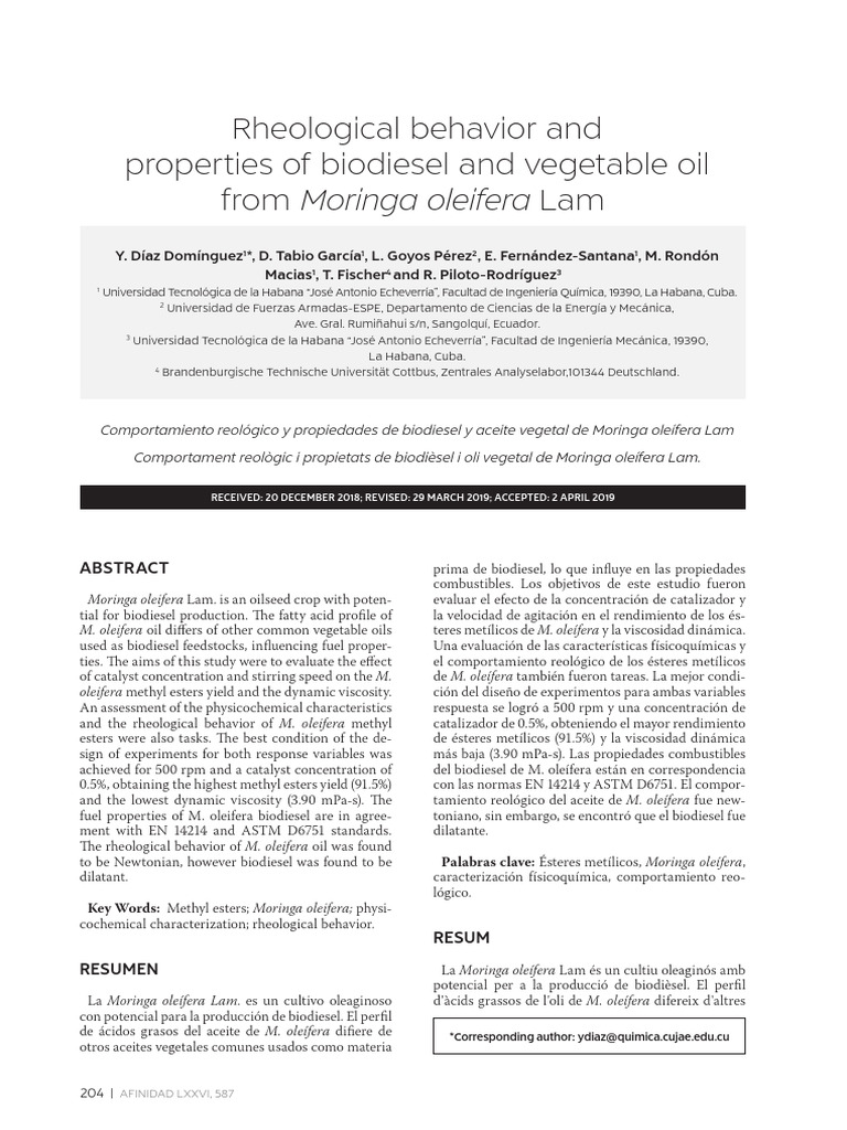 Rheology of Biodiesel | PDF | Sustancias químicas | Combustibles