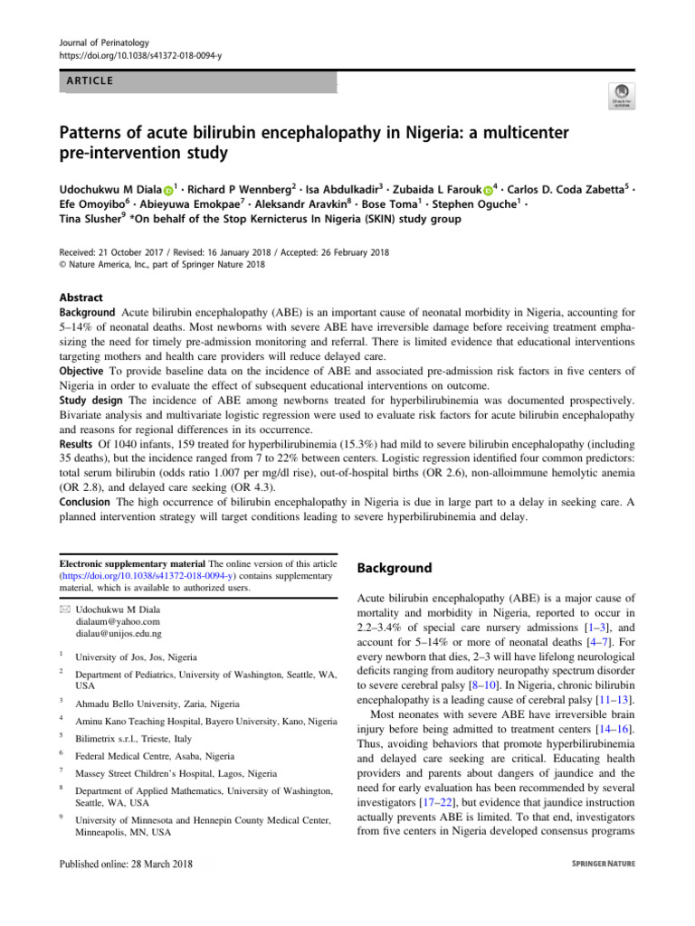 Patterns of Acute Bilirubin Encephalopathy in Nigeria: A Multicenter ...