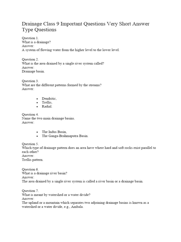 Drainage Ques ans | PDF | River | Indus River