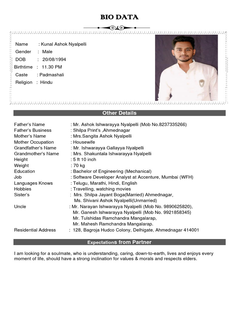 Kunal Biodata | PDF