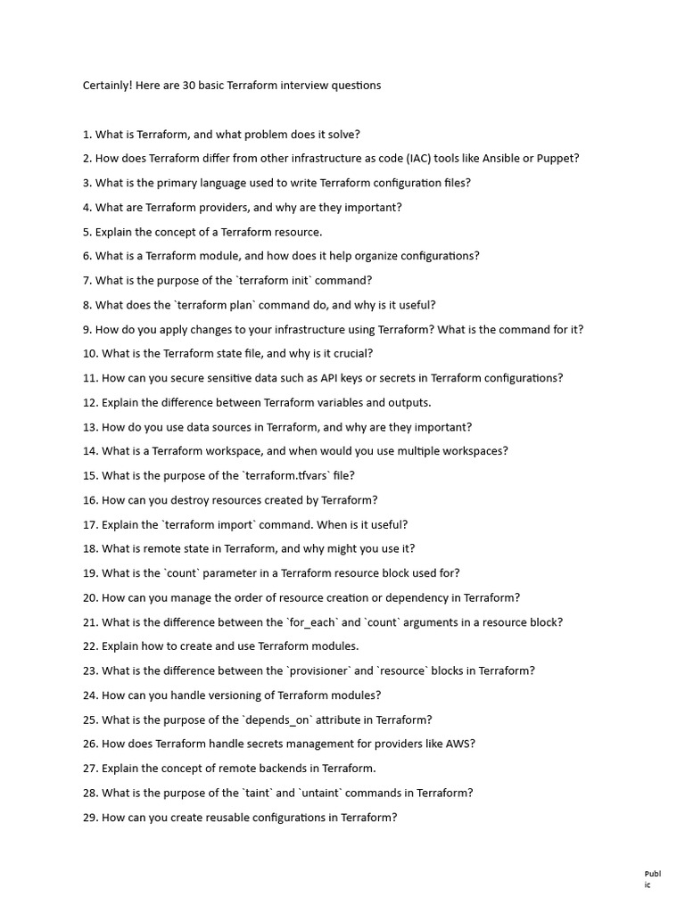 Terraform Basic Interview Questions | Download Free PDF | Information ...