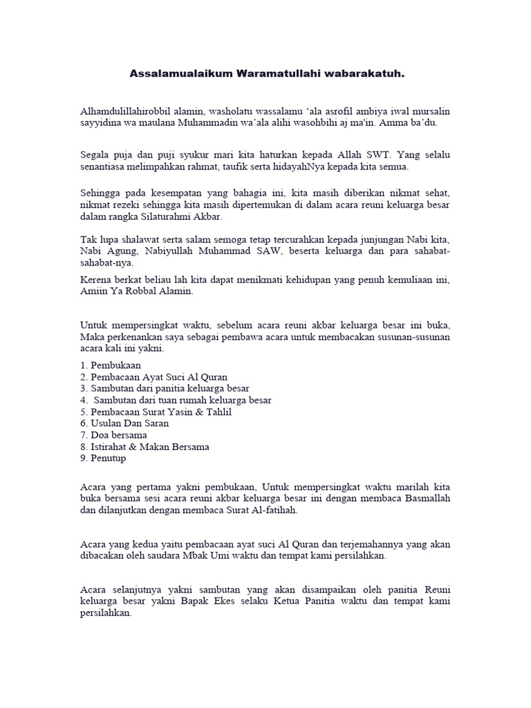 Susunan Acara Reuni Keluarga | PDF