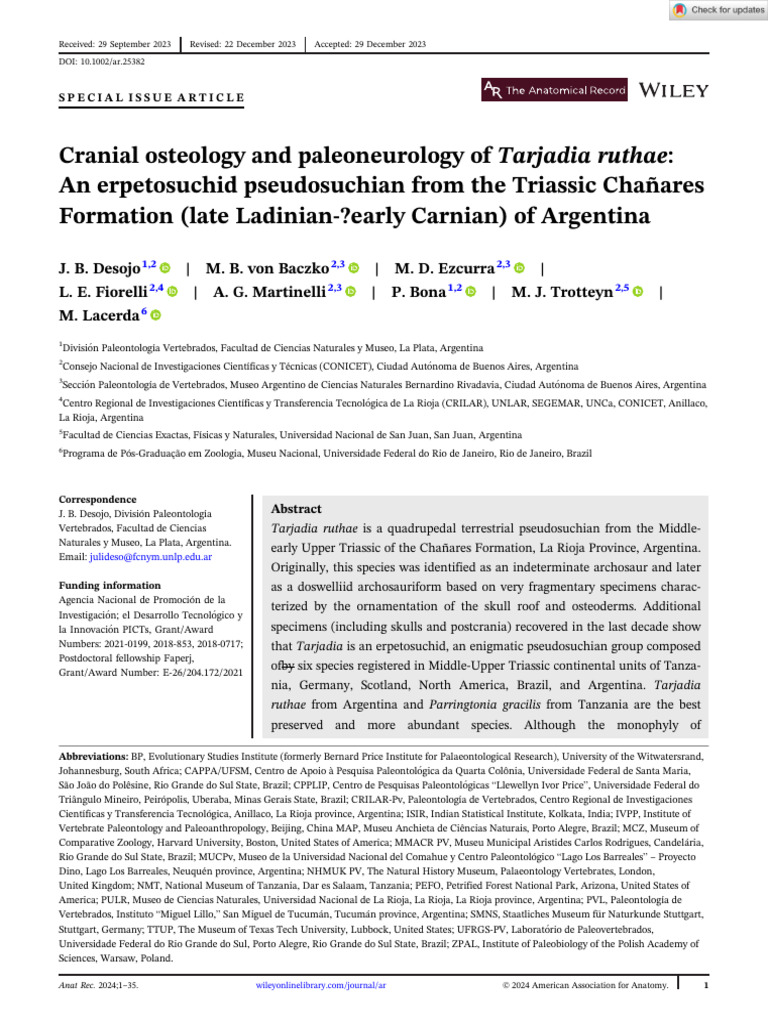 The Anatomical Record - 2024 - Desojo - Cranial Osteology and ...