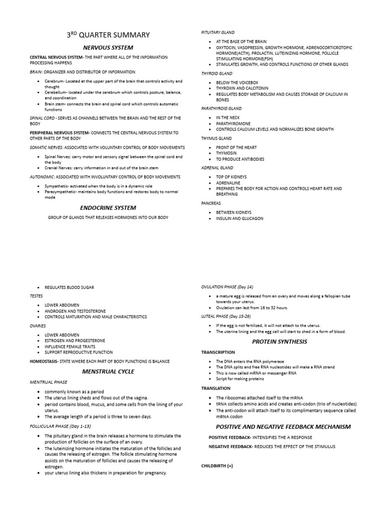 3rd Quarter Summary Pdf Menstrual Cycle Human Body