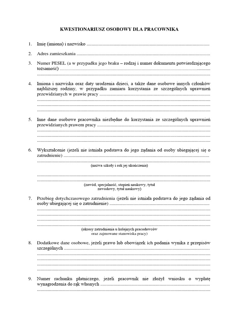 Kwestionariusz Osobowy | PDF Kwestionariusz Osobowy | PDF