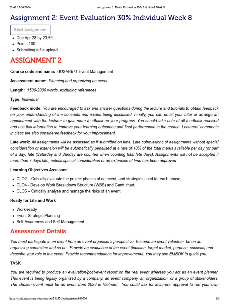 Event Evaluation Assignment Overview | PDF | Turnitin | Citation