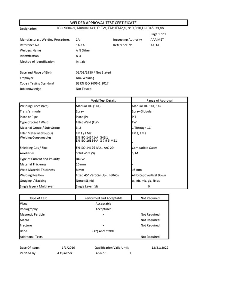 welder approval cert | PDF | Welding | Construction