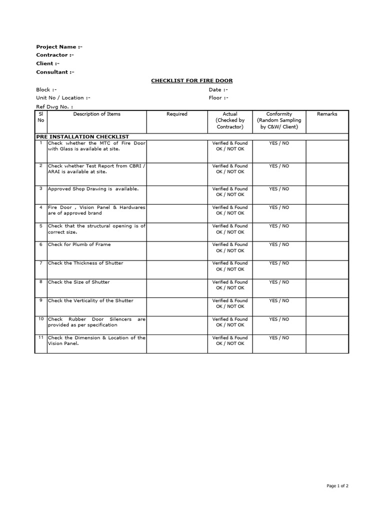 Fire Door - Checklist | PDF | Door | Building Materials