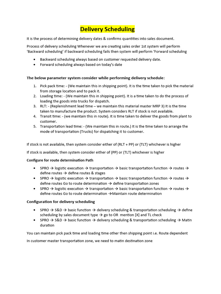 SAP SD- Delivery Scheduling | PDF | Transport