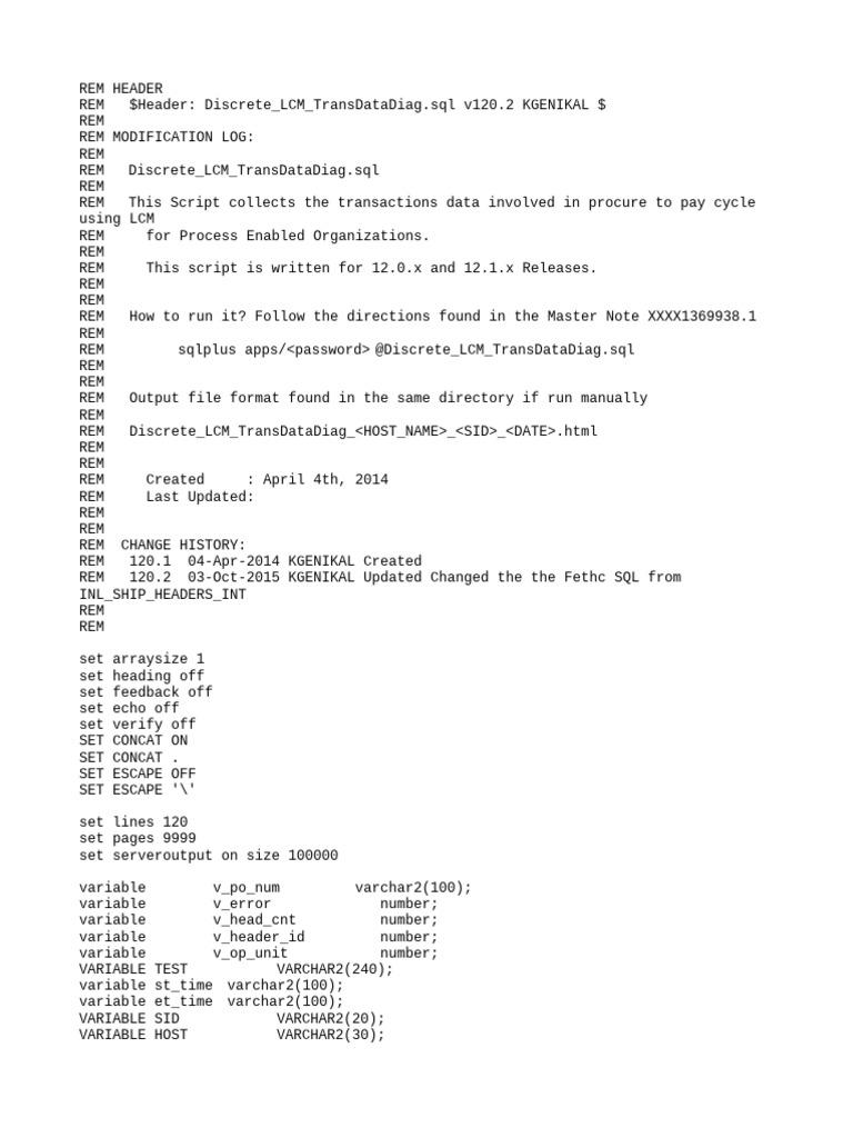 LCM Transaction Data Script | PDF | Information Technology | Databases