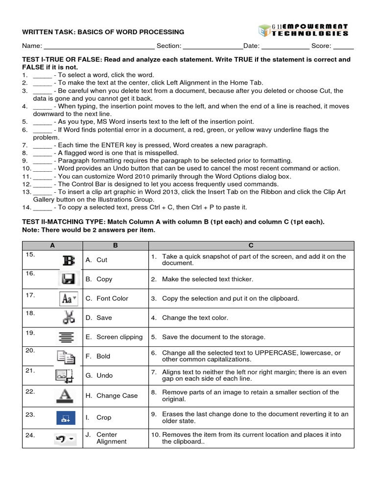 Word Processing Basics Exam | PDF | Control Key | Microsoft Word