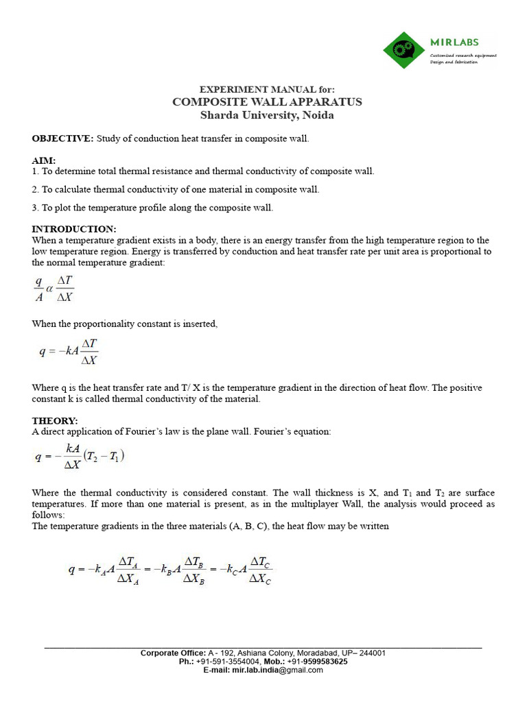 Experiment Manual - Composite Wall Apparatus | PDF | Thermal Conduction | Heat Transfer