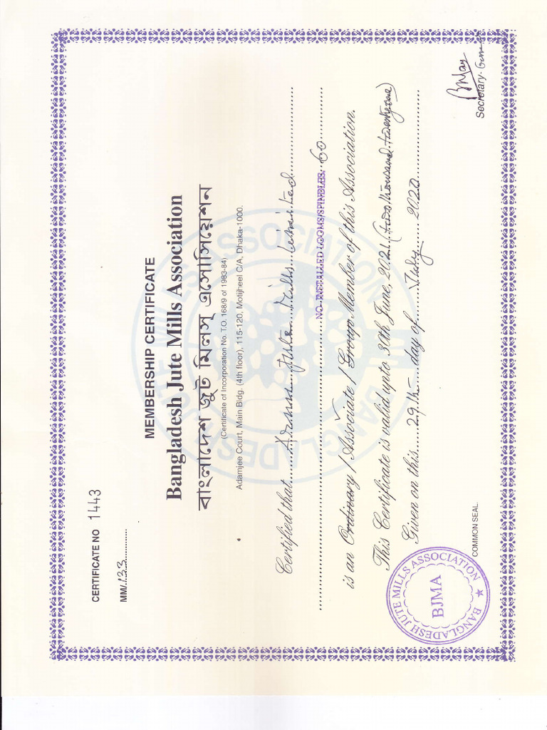 BJMA Certificate | PDF