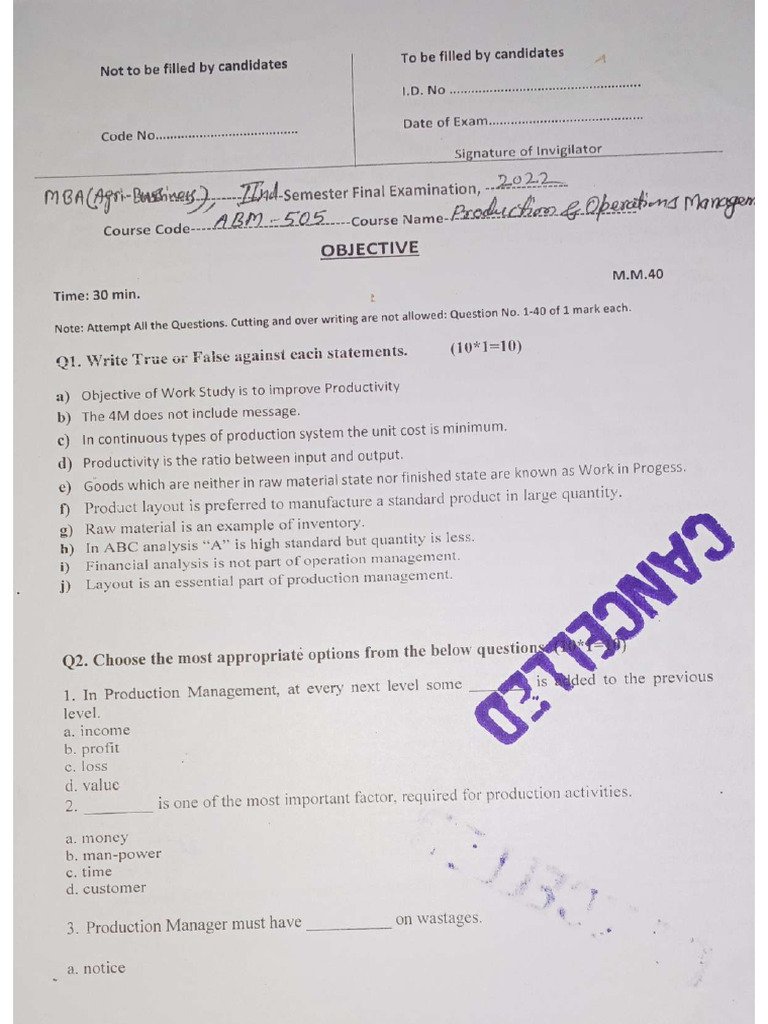 POM Objective Questions | PDF