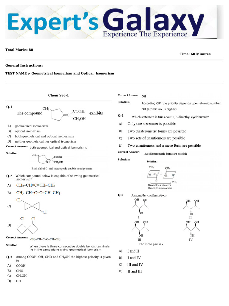 Geometrical Isomerism & Optical Isomerism 071023 ANSKEY | PDF | Isomer | Inorganic Chemistry