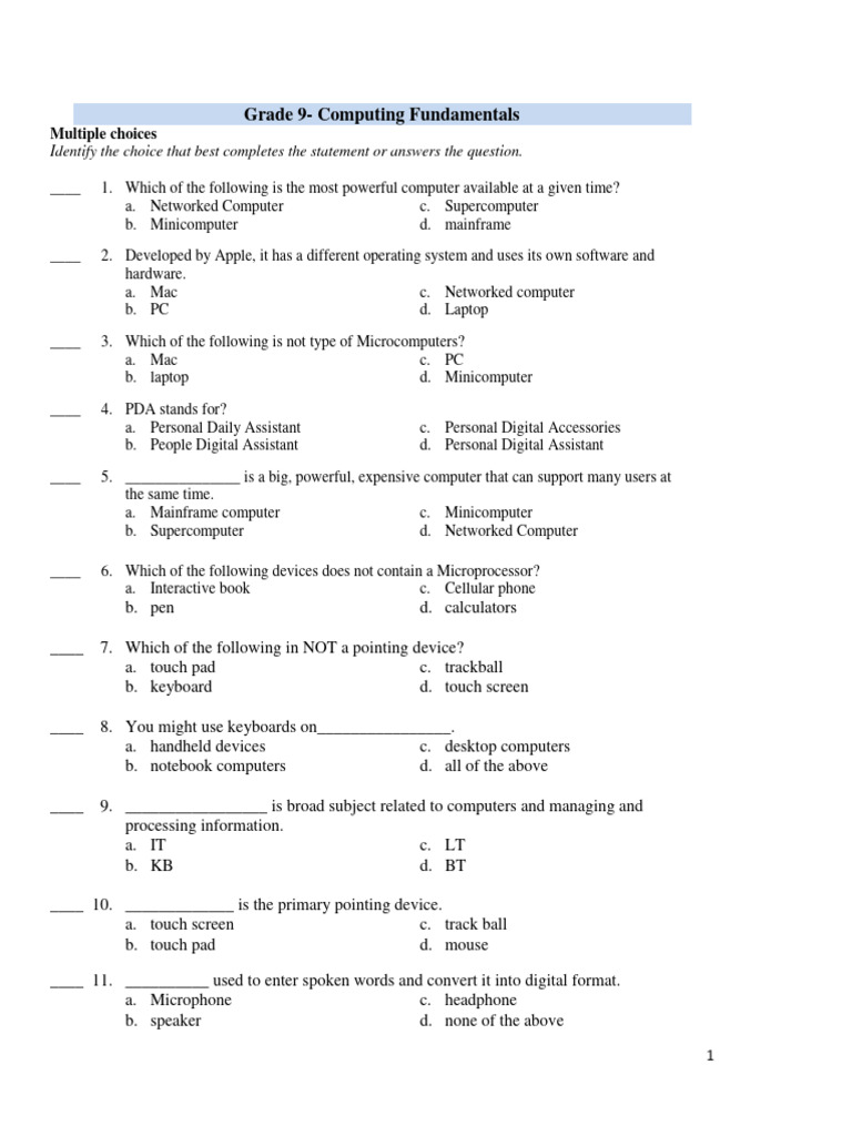 icf 9 worksheet | PDF | Computer Hardware | Personal Computers