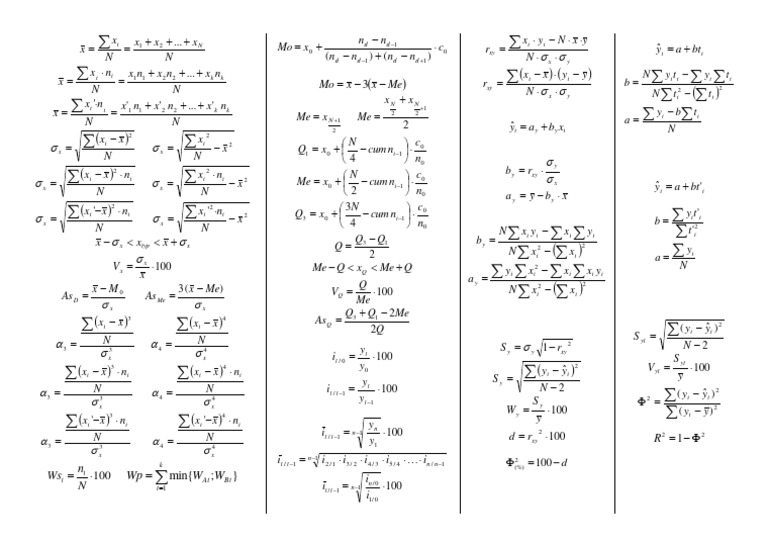 FiR - I - 3 - s3 - Statystyka W Finansach - Wzory | PDF