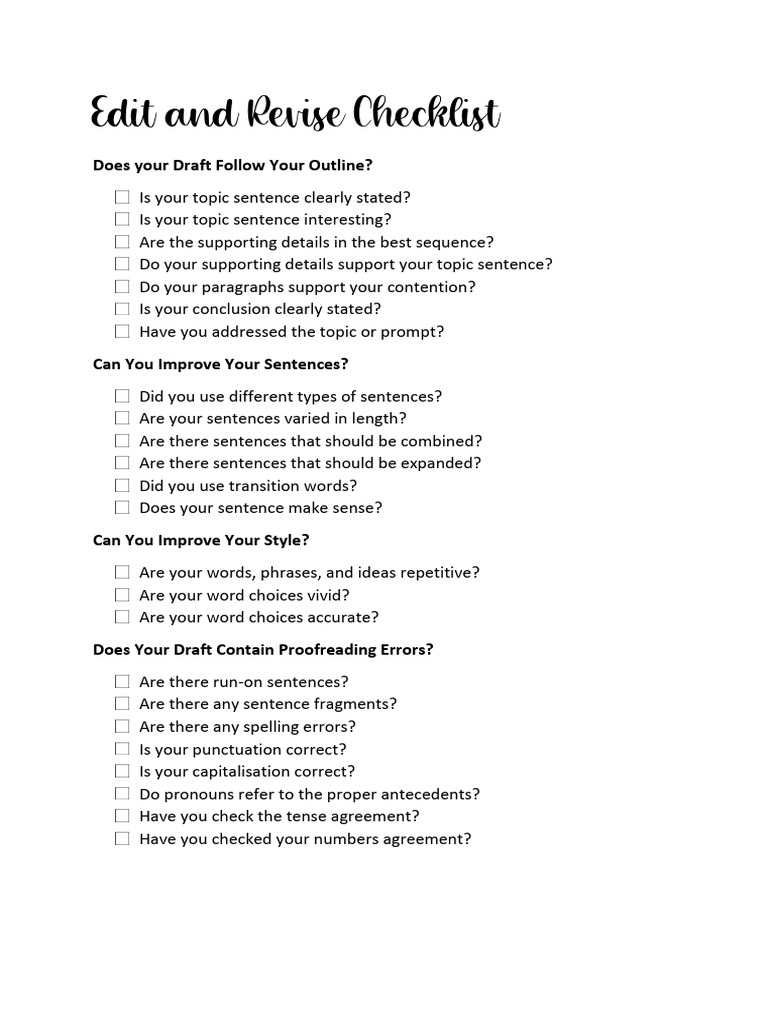 Edit and Revise Checklist | PDF