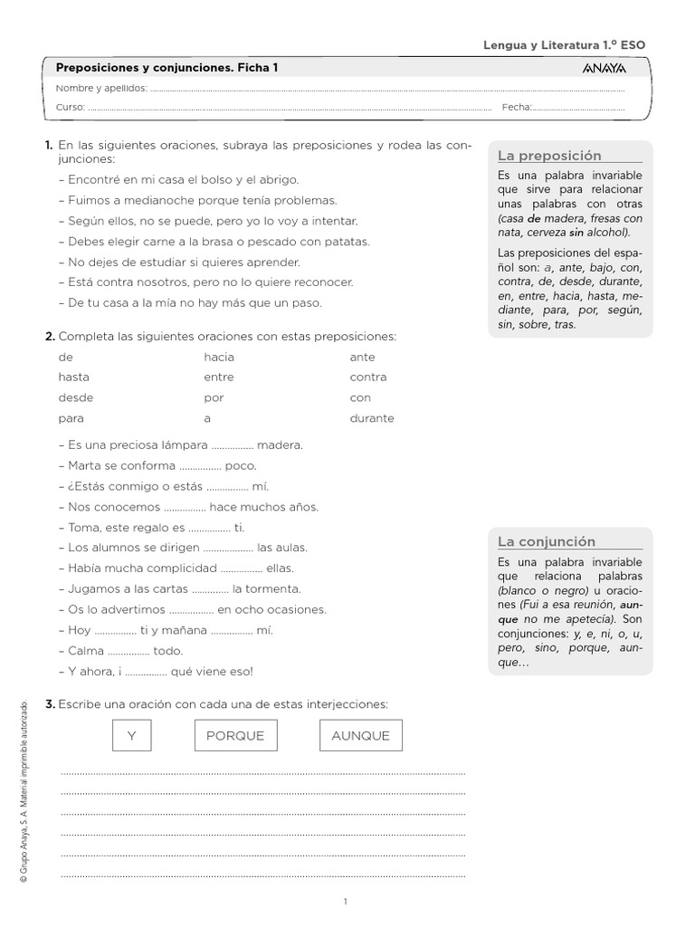 La Preposición Y La Conjunción I Pdf