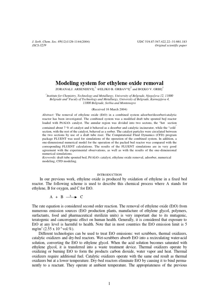 Ethylene Oxide Removal System Modeling | PDF | Catalysis | Adsorption