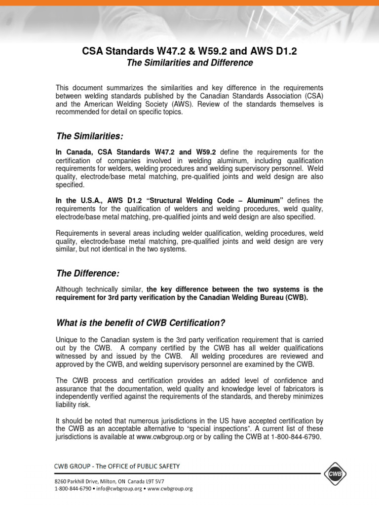 CWB Differences Between CWB and AWS | PDF | Welding | Construction