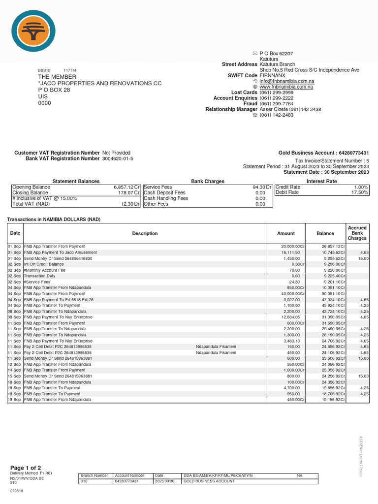 Gold Business Account Statement Summary | PDF | Credit Card | Fee