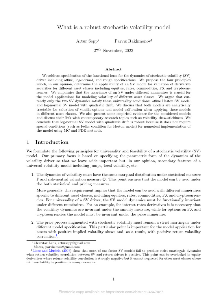What Is A Robust Stochastic Volatility Model | PDF | Vix | Volatility (Finance)