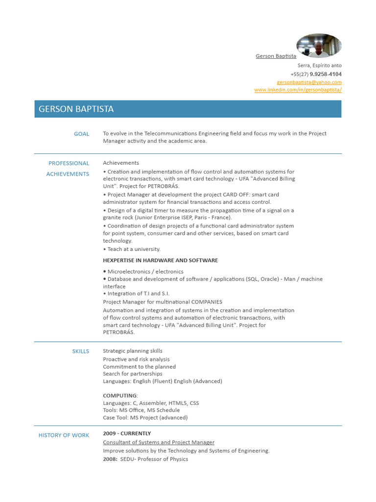 RESUME GERSON BAPTISTA - English-16 | PDF | Automation | Software