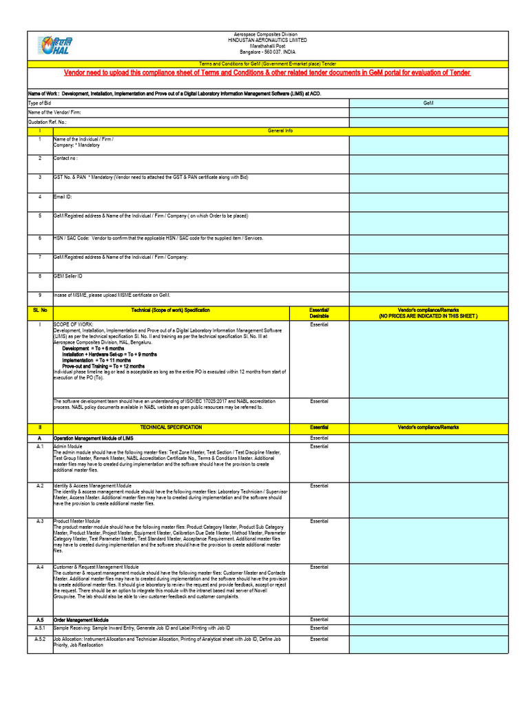 GeM Tender Terms for LIMS Development | PDF | Arbitration | Specification (Technical Standard)
