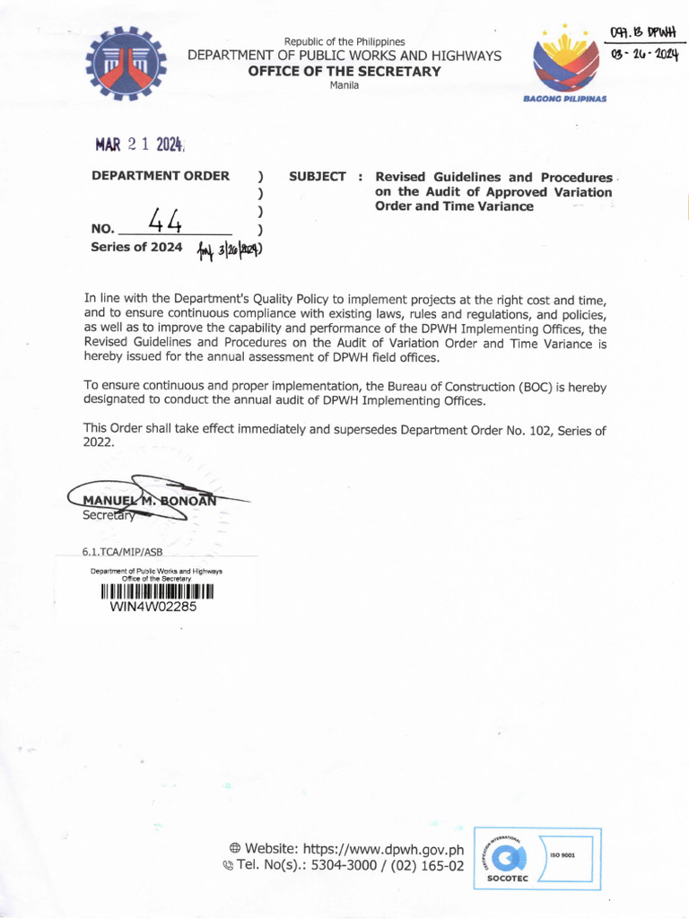 ) On The Audit of Approved Variation) Order and Time Variance) | PDF ...