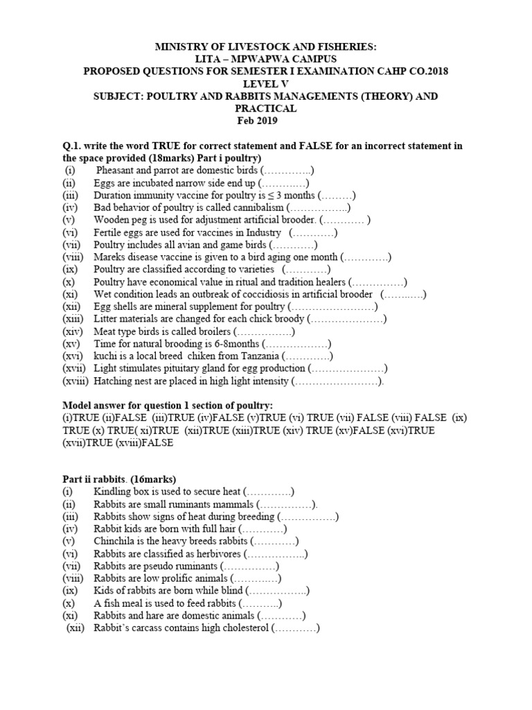 Poultry and Rabbit Management Exam Guide | PDF | Chicken | Poultry Farming