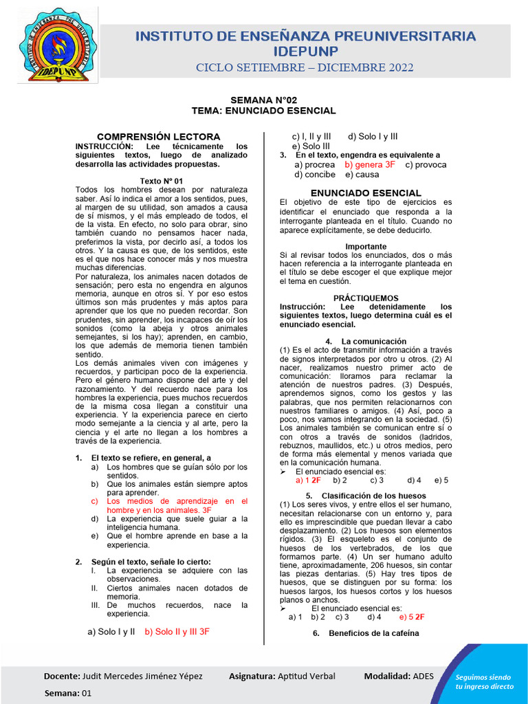 Semana 02 Aptitud Verbal Ades 2022 | PDF | Salsa picante | Ají picante