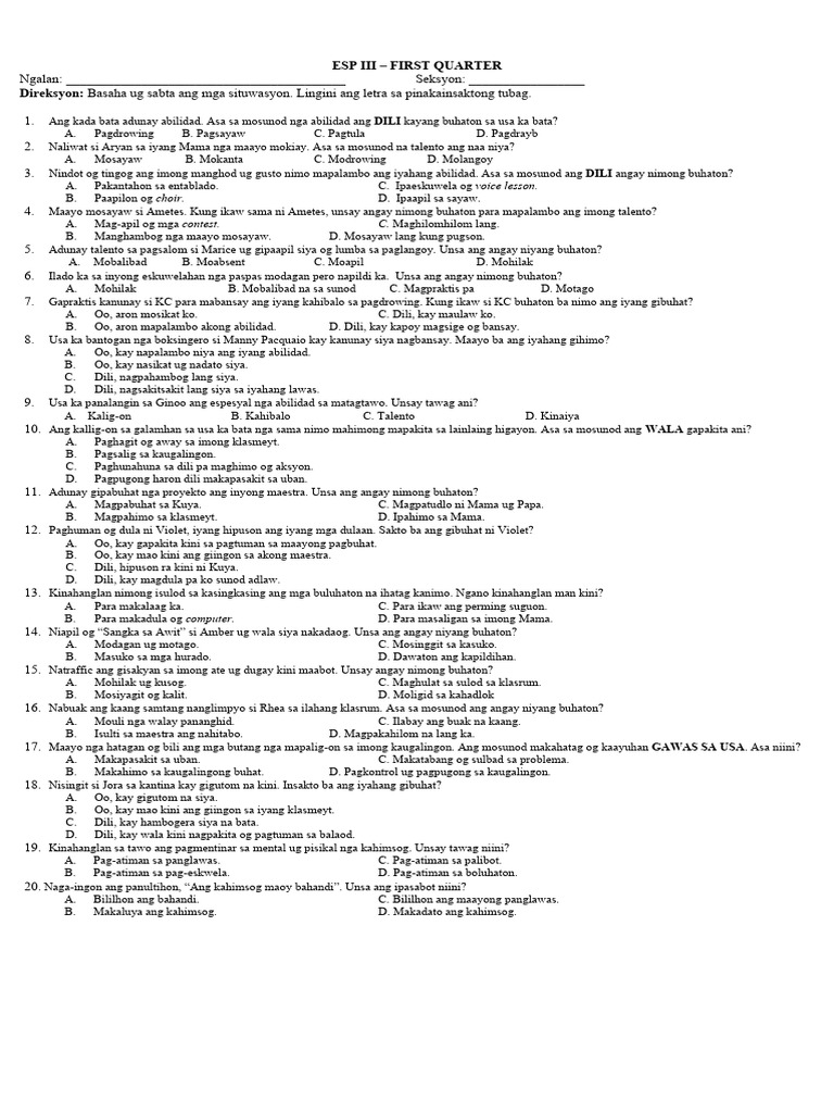 ESP Grade 3 TQ | PDF