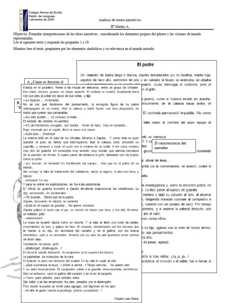 Guía IIº Narrativa: Análisis Del Cuento "El Padre". | PDF