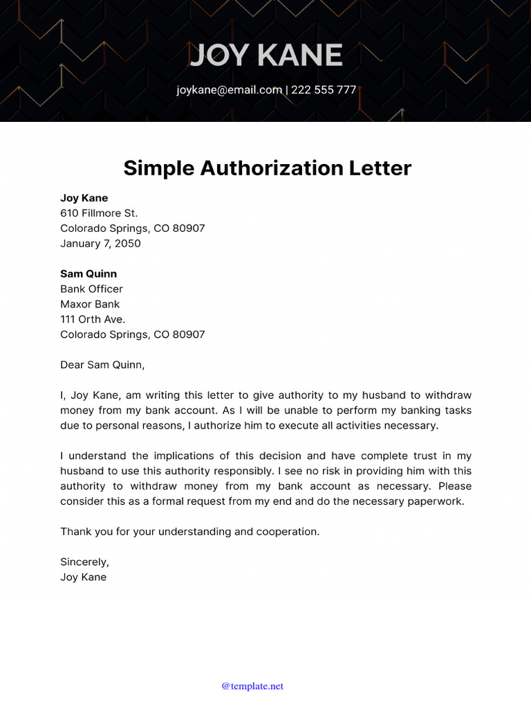 Simple Authorization Letter Template | PDF
