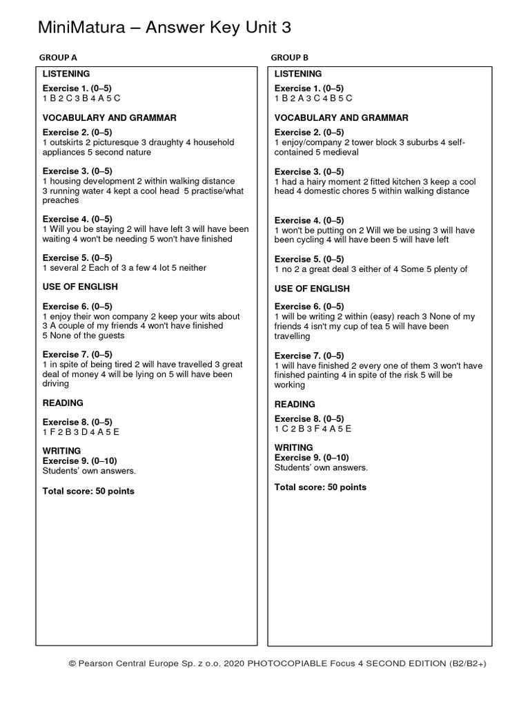 Focus4 2E MiniMatura Unit3 ANSWERS | PDF | Teaching Methods & Materials
