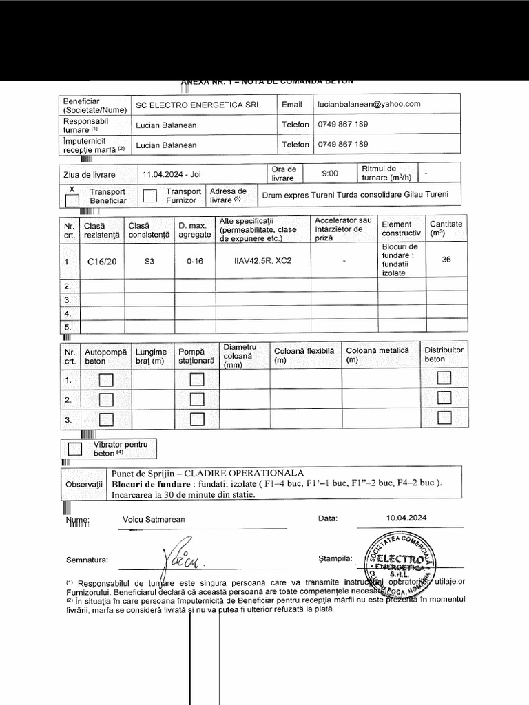 Nota de Comanda Beton Nr.1 | PDF