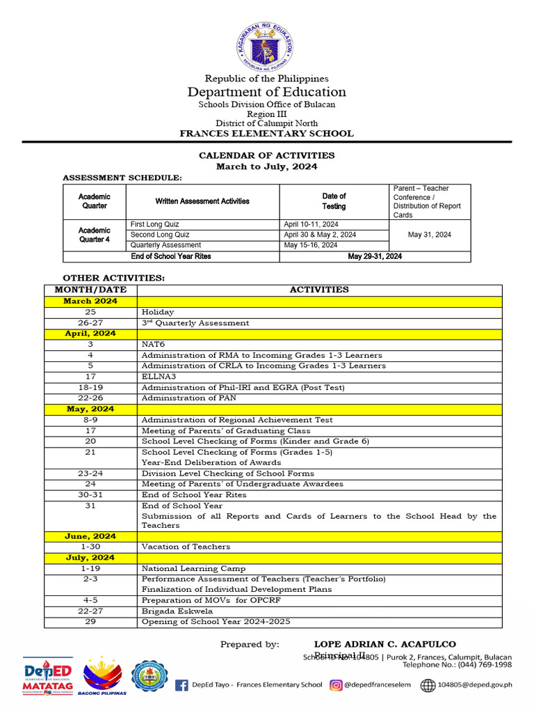 Adjusted Activities - March To July 2024 | PDF | Teaching | Learning