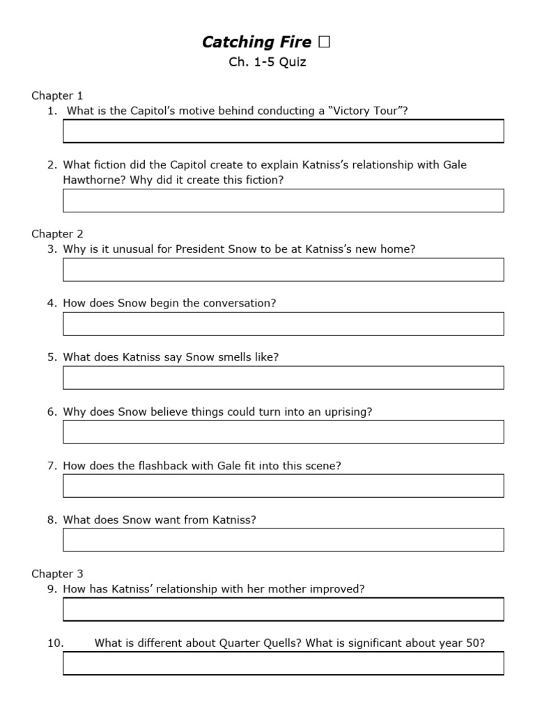 Catching Fire Chapters 1-5 Quiz Questions | PDF | Games & Activities ...