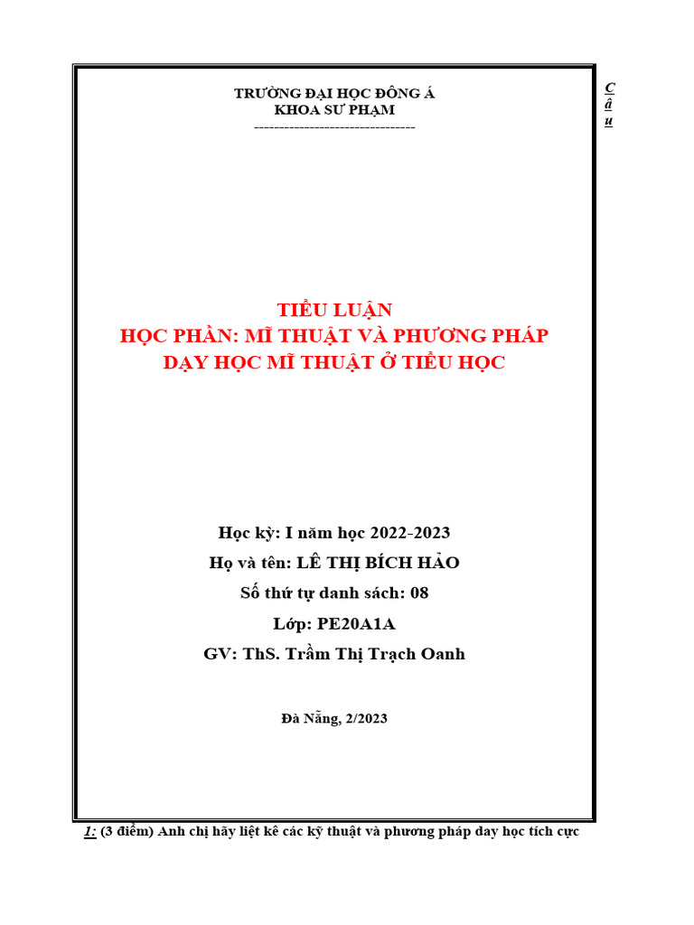 LÊ THỊ BÍCH HẢO - Tiểu Luận Đề Tài Động vật-PE20A1A - Hao Le Thi Bich | PDF