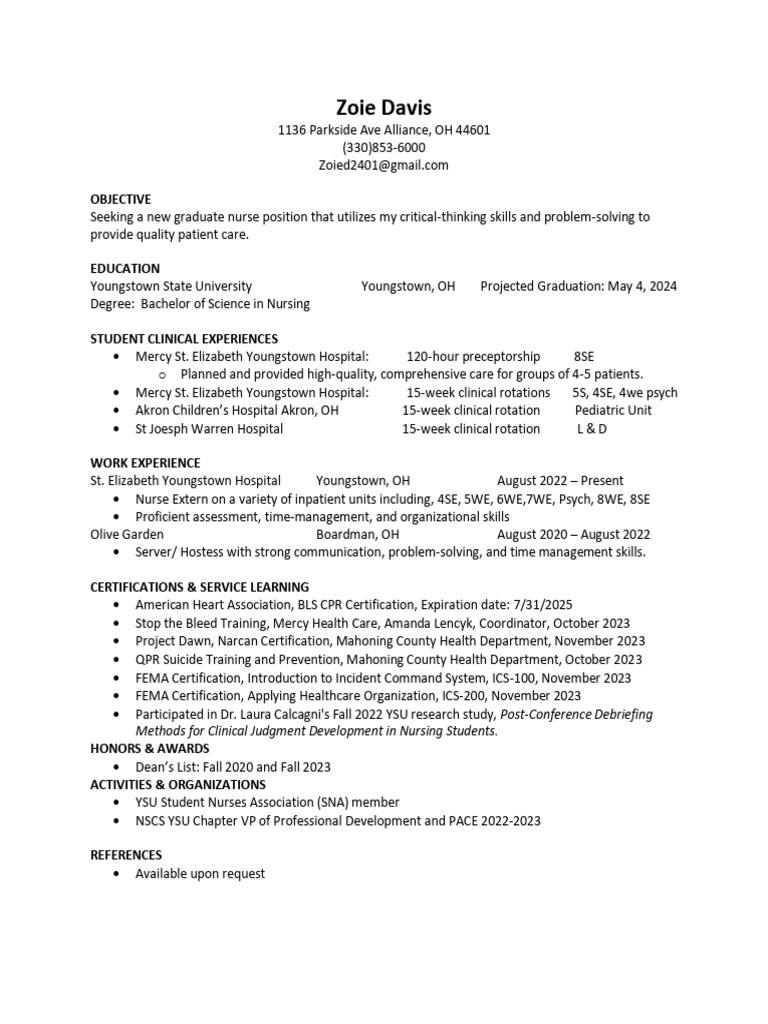 Zoie Davis Resume | PDF | Wellness