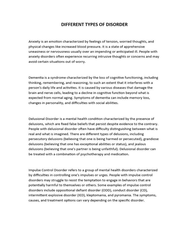 Overview of Mental Disorders | PDF | Mental Disorder | Psychosis