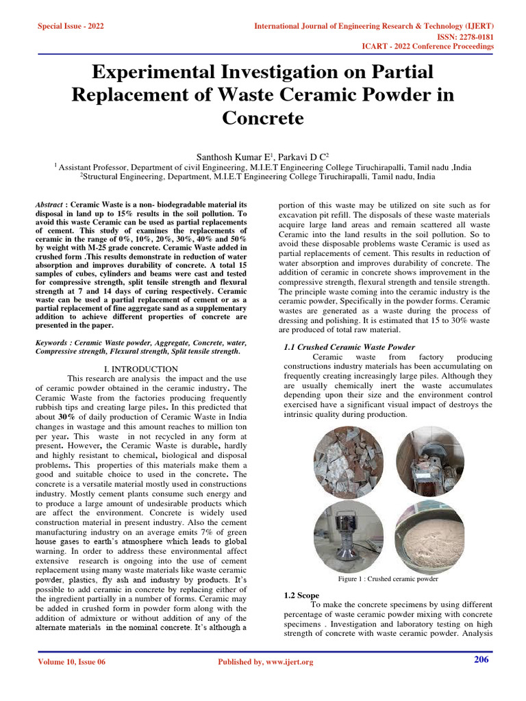 Experimental Investigation On Partial Replacement of Waste Ceramic ...