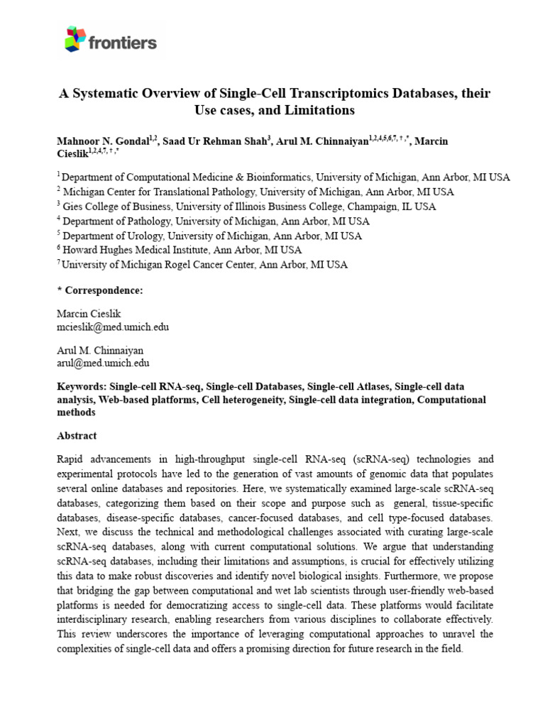 A Systematic Overview of Single-Cell Transcriptomics Databases, their ...