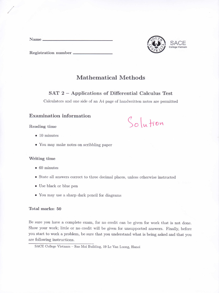2023 - SAT 2 - Exam Solution | PDF | Physics | Mathematical Analysis