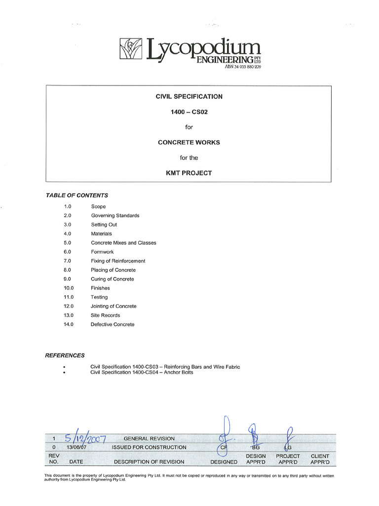 1400 - CS02 - 1 Civil Specification Concrete Acrobat Document | PDF ...